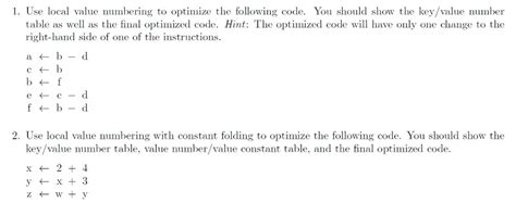 1 Use Local Value Numbering To Optimize The