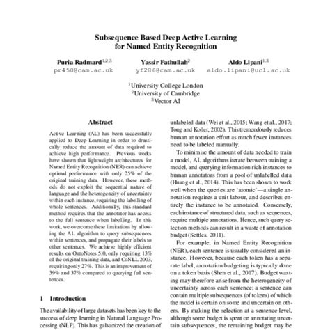 Subsequence Based Deep Active Learning For Named Entity Recognition Acl Anthology