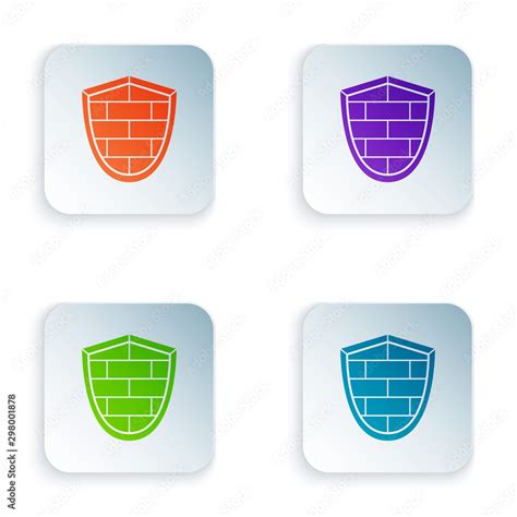 Color Shield With Cyber Security Brick Wall Icon Isolated On White Background Data Protection