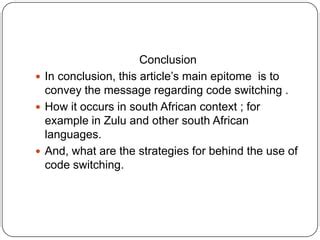 Presentation On Code Switching PPTX