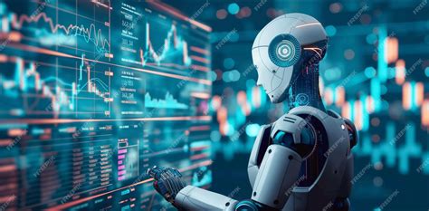 3d Rendering Of A Humanoid Robot Analyzing A Stock Market Chart With