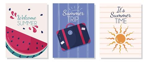 Premium Vector Summer Poster Templates Set With A Suitcase Watermelon