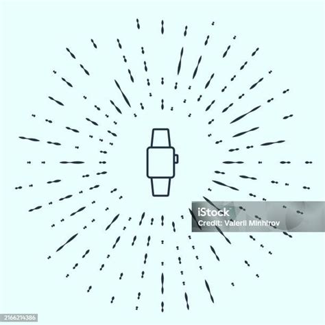검은 색 선 Smartwatch 아이콘이 회색 배경에 고립되어 있습니다 추상 원 무작위 점 벡터 Brand Name Smart Phone에 대한 스톡 벡터 아트 및 기타