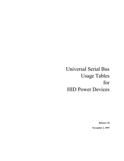 Universal Serial Bus Usage Tables For Hid Power Devices