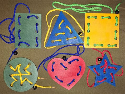Eyfs Threading Practise Simple Wooden 2d Shapes Maths Etsy