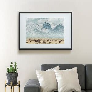 Bison Herd Print Wildlife Art Bison Poster Mountains Buffalo