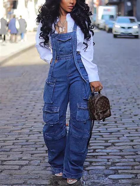 Urban Cool Street Style Multi Pocket Loose Denim Overalls Saledress