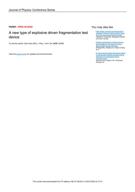 Pdf A New Type Of Explosive Driven Fragmentation Test Device