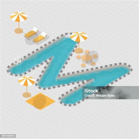 알파벳 P 글꼴 아이소 메트릭 3d 야외 여름 수영장 파티 해변 랜딩 페이지 일러스트 배경 3차원 형태에 대한 스톡 벡터 아트 및 기타 이미지 3차원 형태 계절 관광