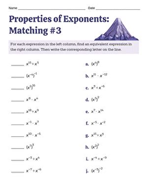 Properties Of Exponents Matching Interactive Worksheet Education Com