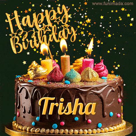 Birthday Animation For Trisha With Chocolate B Day Cake Download On