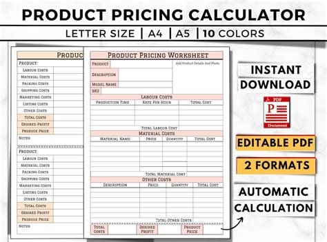 Product Pricing Sheet Printable And Editable Pricing Worksheet Pricing