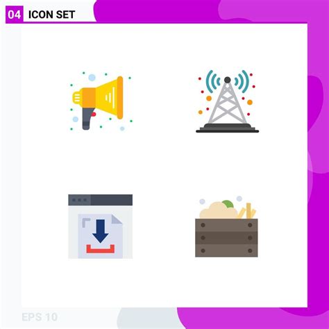 Set Of 4 Modern Ui Icons Symbols Signs For Announce Download Antenna