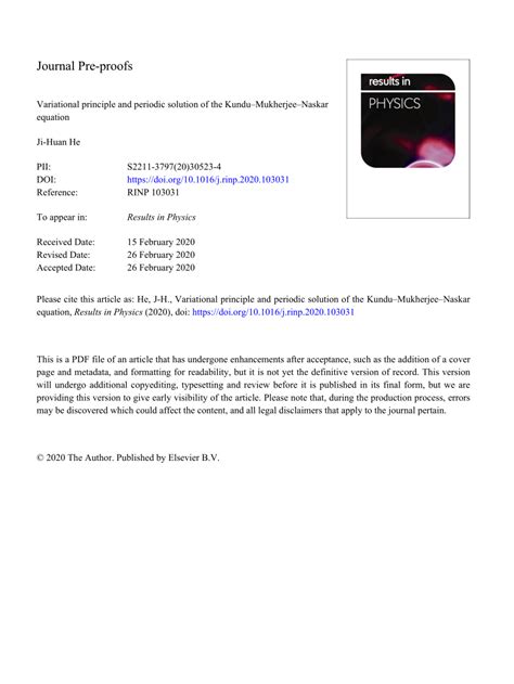 PDF Variational Principle And Periodic Solution Of The Kundu
