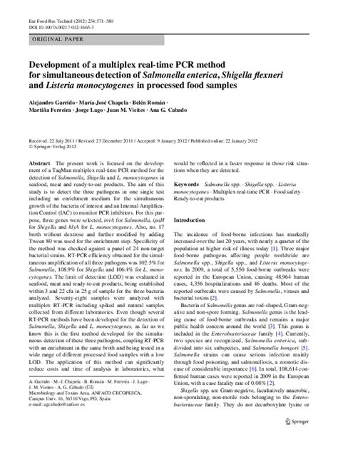 Pdf Development Of A Multiplex Real Time Pcr Method For Simultaneous Detection Of Salmonella