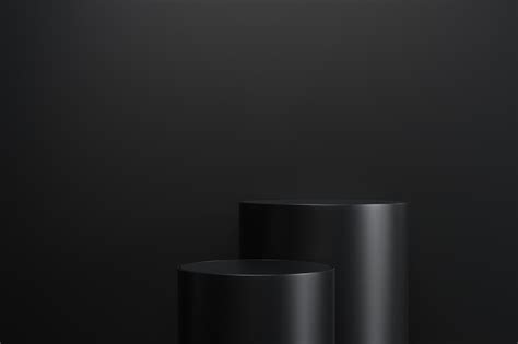 빈 배경 3d 렌더링이 있는 광고 디스플레이의 검정 제품 배경 스탠드 또는 연단 받침대 프리미엄 사진