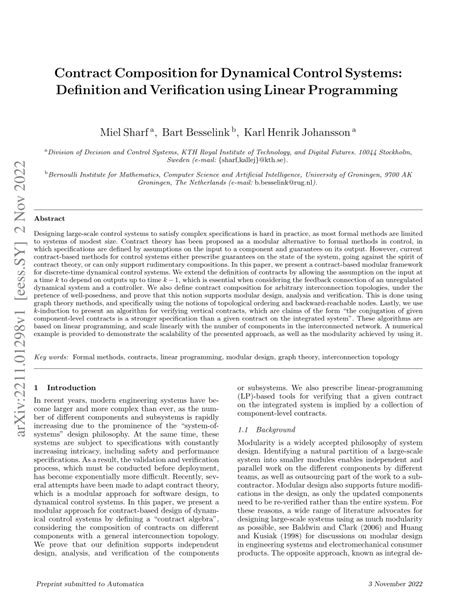 Pdf Contract Composition For Dynamical Control Systems Definition And Verification Using