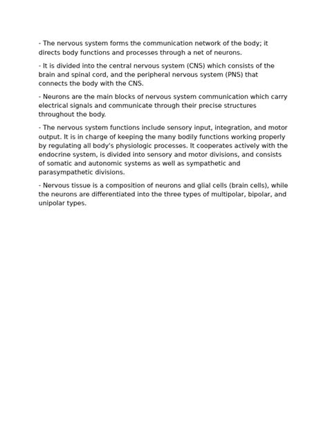 Science Nervous System Notes Pdf