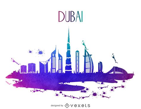 Dubai Watercolor Skyline Silhouette Vector Download