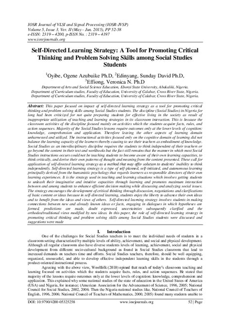 Pdf Self Directed Learning Strategy A Tool For Promoting Critical Thinking And Problem