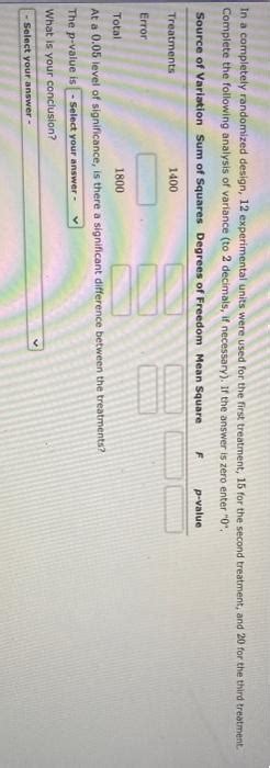 Solved In A Completely Randomized Design Experimental Chegg