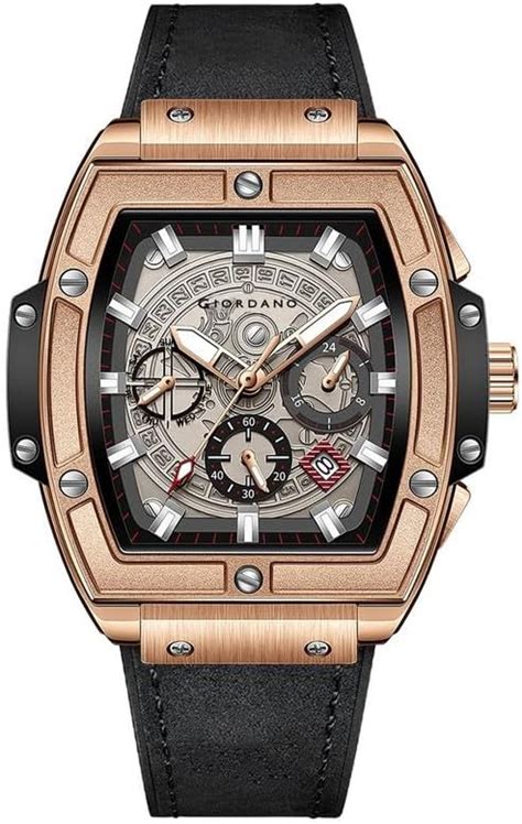 Giordano Mens Leather Multifunction Watch With Day Date And 24