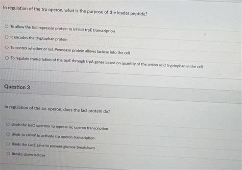 Solved In Regulation Of The Trp Operon What Is The Purpose