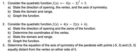 solved 1 consider the quadratic function f x −3 x−2 2 5