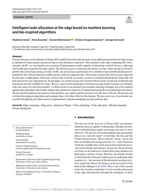 Intelligent Tasks Allocation At The Edge Based On Machine Learning And Bio Inspired Algorithms