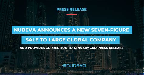 Nubeva Announces A New Seven Figure Sale To Large Global Company And Provides Correction To