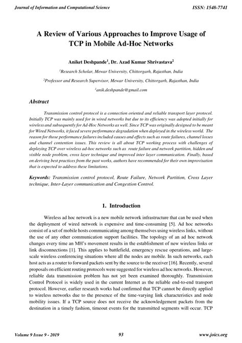 Pdf A Review Of Various Approaches To Improve Usage Of Tcp In Mobile