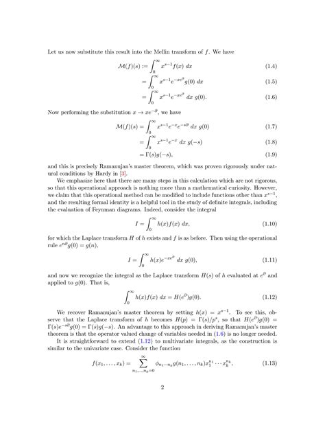 solution an operational calculus generalization of ramanujan s master