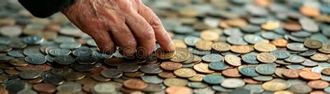Hand Sorting Through Vintage Coins On A Table Stock Illustration Illustration Of Arrangement