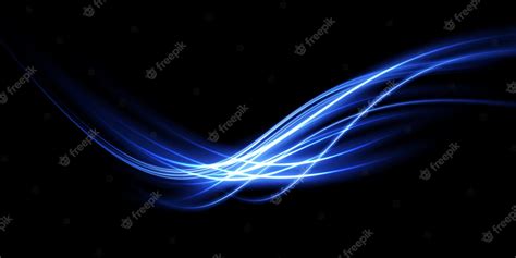 푸른 빛의 추상적인 빛 라인의 움직임과 속도 일상적인 빛나는 효과 반원형 웨이브 라이트 트레일 커브 소용돌이 자동차 헤드 라이트 백열 광섬유 Png 프리미엄 벡터