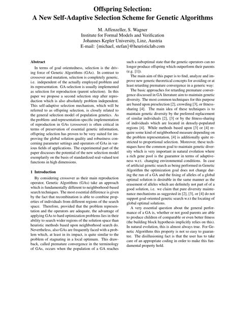 Pdf Offspring Selection A New Self Adaptive Selection Scheme For Genetic Algorithms
