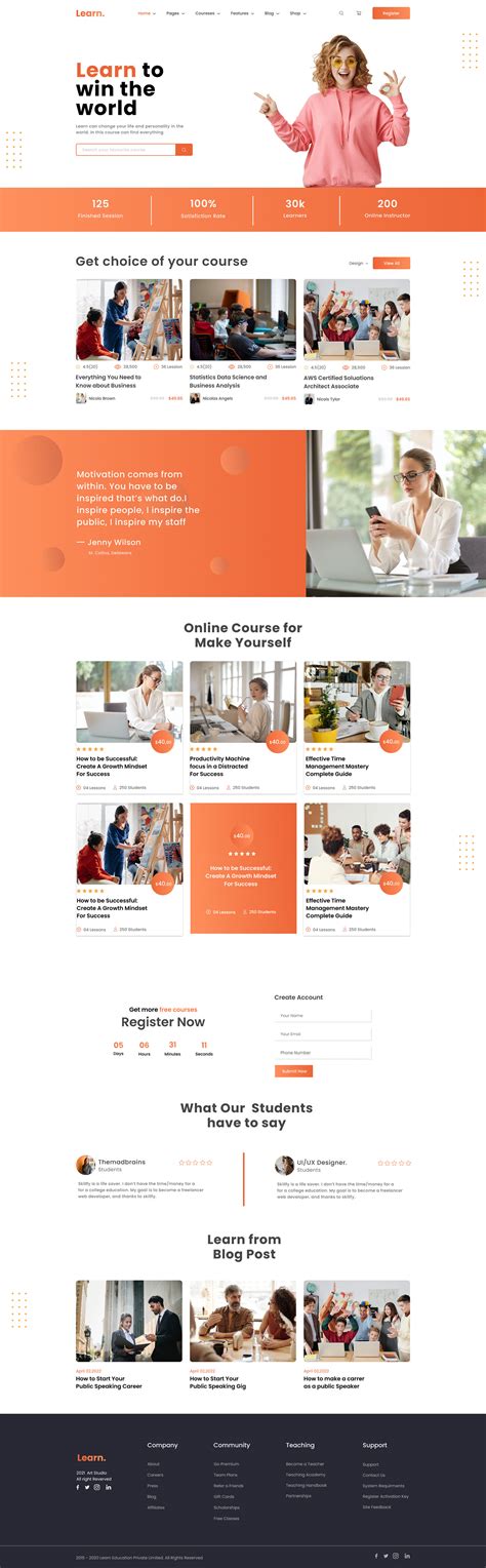 e learning landing page design behance
