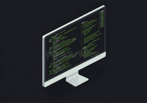 Coding On Computer Screen With Isometric Style And Dark Background