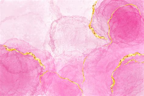 홍당무 핑크 수채화 유체 그림 벡터 디자인 카드 황금 대리석 지오드 프레임입니다 봄 청첩장 알코올 잉크 격리 및 편집 가능 결혼식에 대한 스톡 벡터 아트 및 기타 이미지