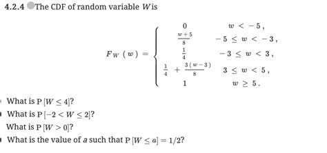 Solved 424 The Cdf Of Random Variable Wis W 5 Fw W