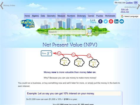 Math Is Fun Net Present Value Npv Handout For 9th 10th Grade
