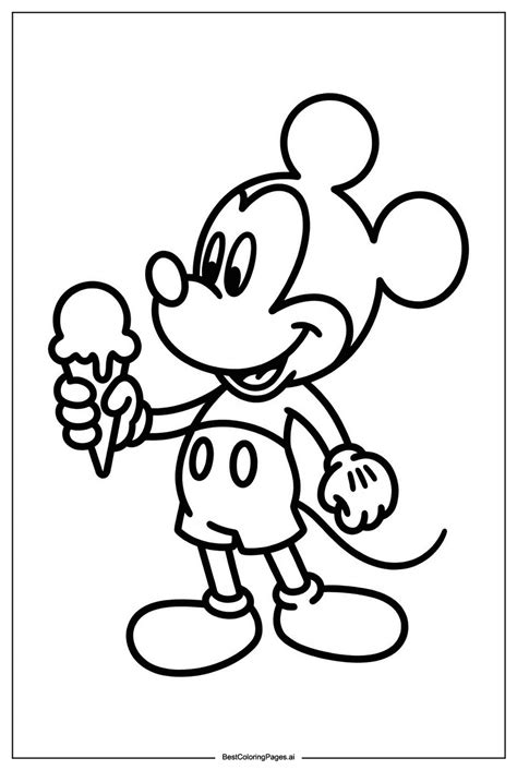 Mickey Mouse Holding Ice Cream Coloring Page Free Printable