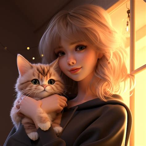 Premium Photo 3d Rendered Cute Anime Girl Holding Her Cat In Her Arms