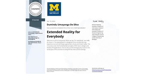 Completion Certificate For Extended Reality For Everybody Dumindu De