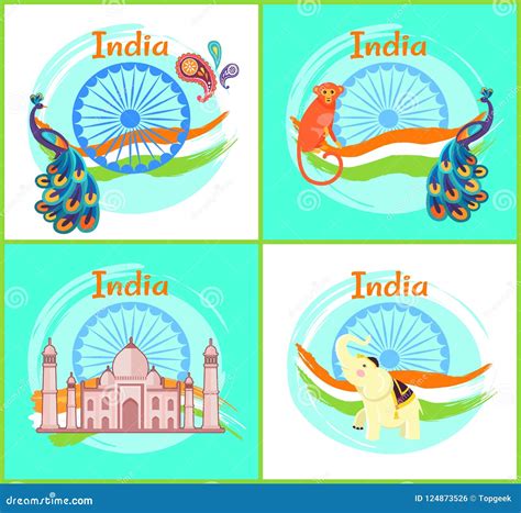 India Cultural Symbols Set Vector Illustration Stock Vector