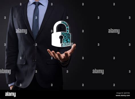 Cyber Security Network Padlock Icon And Internet Technology Networking Businessman Protecting