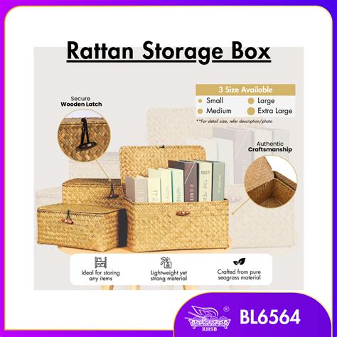 Hand Woven Seagrass Storage Basket Rattan Bakul Anyaman Mengkuang Storage Box With Lid Woven