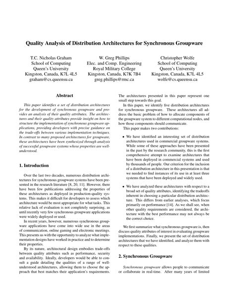 Pdf Quality Analysis Of Distribution Architectures For Synchronous Groupware