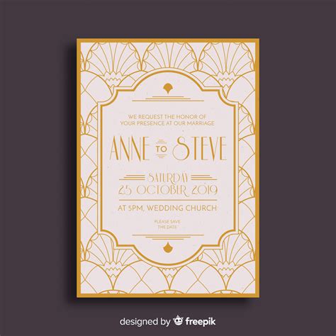 Free Vector Elegant Art Deco Wedding Invitation