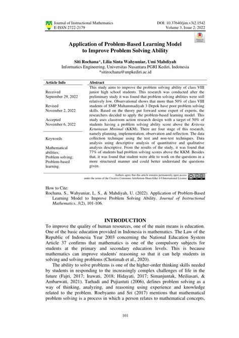 Pdf Application Of Problem Based Learning Model To Improve Problem Solving Ability