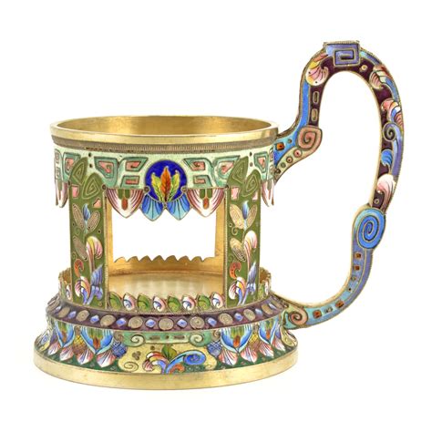 Russian Gilded Silver And Shaded Cloisonné Enamel Tea Glass Holder By Moscows 6th Artel John